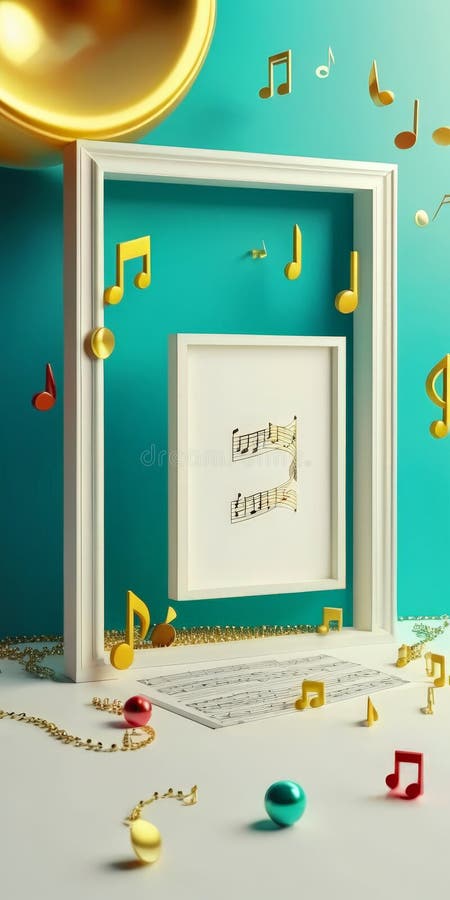 White Frame with Music Notes and Gold Bell Stock Illustration ...