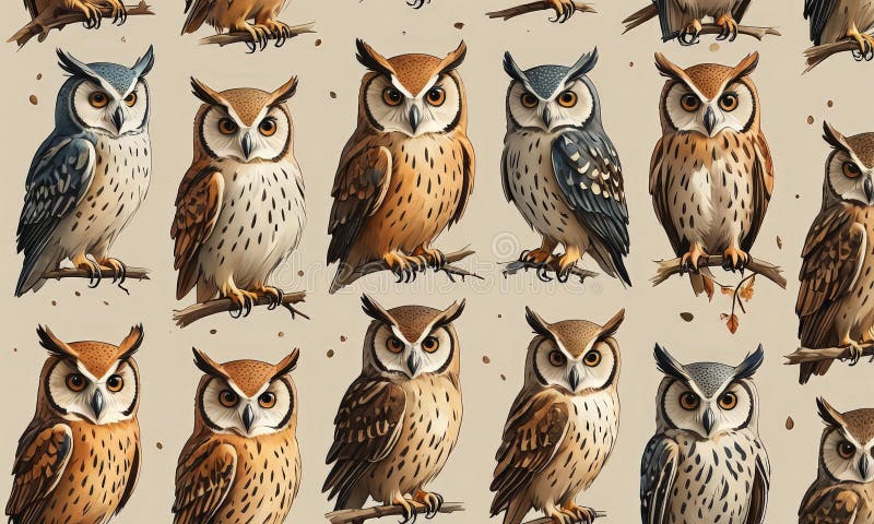 Owls fabric by the yard stock illustration. Illustration of woodland ...