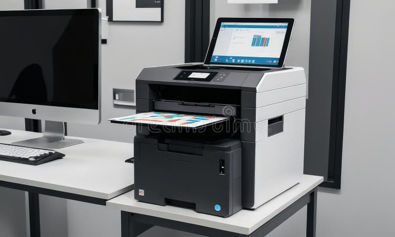Computer and Printer on Desk Stock Illustration - Illustration of ...