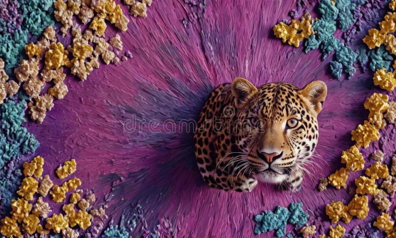 Leopard in Purple and Gold Background Stock Illustration - Illustration ...