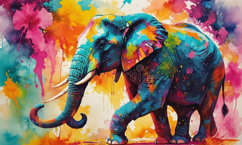 Elephant Painted in Bright Colors Stock Illustration - Illustration of ...
