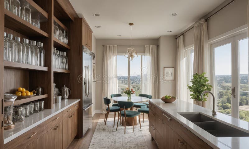 Kitchen with Large Window and Table Stock Illustration - Illustration ...