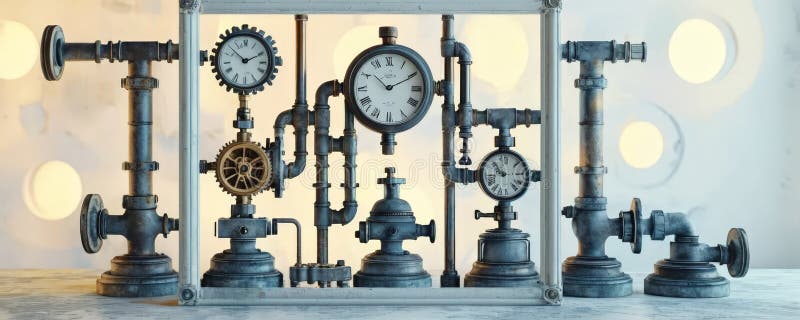 Clock Made Out Pipes and Valves Stock Illustration - Illustration of ...