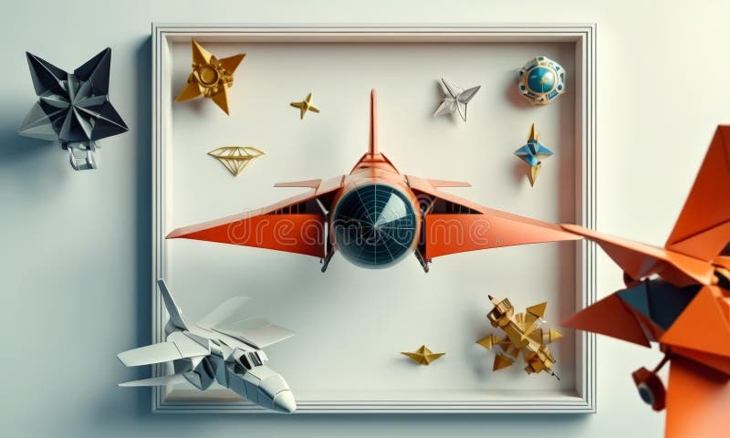 Paper Airplane with Globe and Plane in the Background Stock Illustration - Illustration of ...