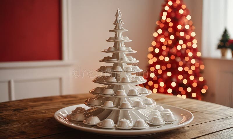 White Christmas Tree on Plate Stock Illustration - Illustration of ...