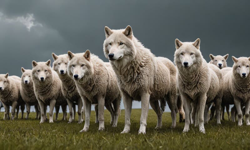 Group White Wolves Standing in Field Stock Illustration - Illustration ...