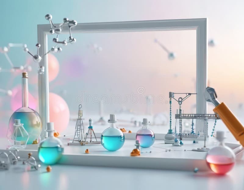 Science Lab with Test Tubes, Flasks and on White Table 3d Render Stock ...
