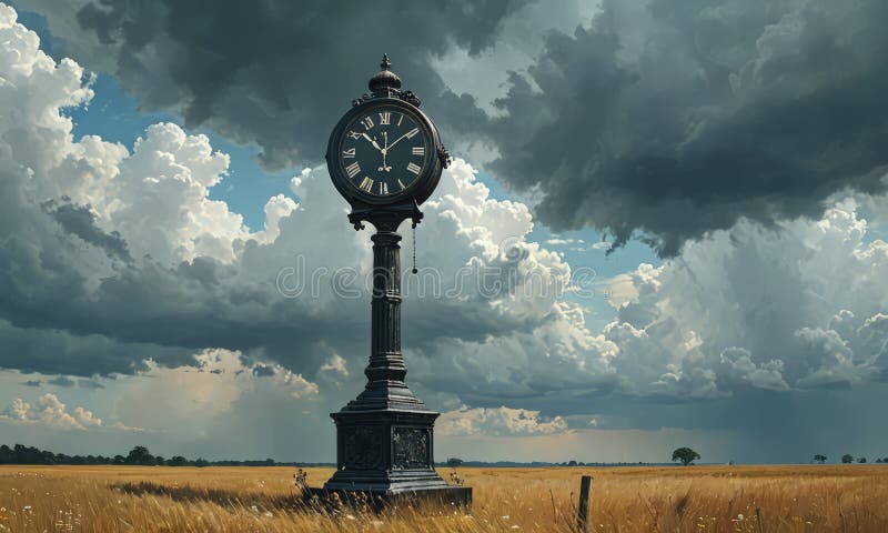 Clock in field tall grass stock illustration. Illustration of ...