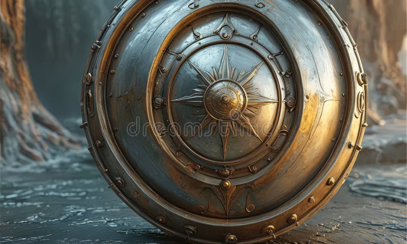 Large Metal Shield with Sun on it Stock Illustration - Illustration of ...