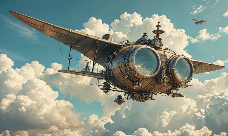 Plane flying in the sky stock illustration. Illustration of cloud ...