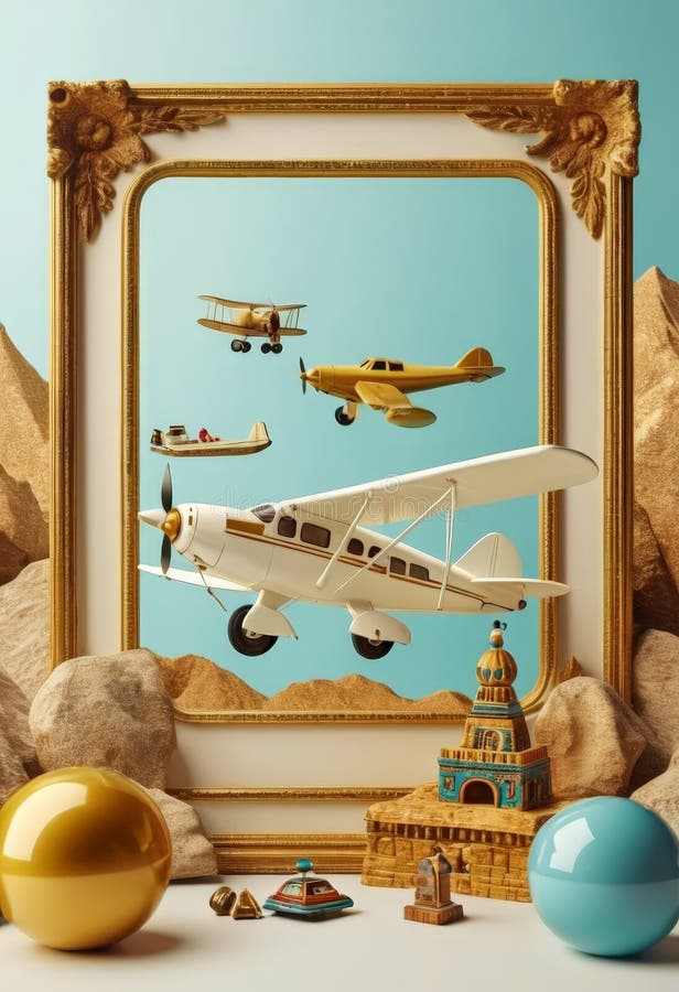 Picture Frame with Plane and Toy Stock Illustration - Illustration of ...