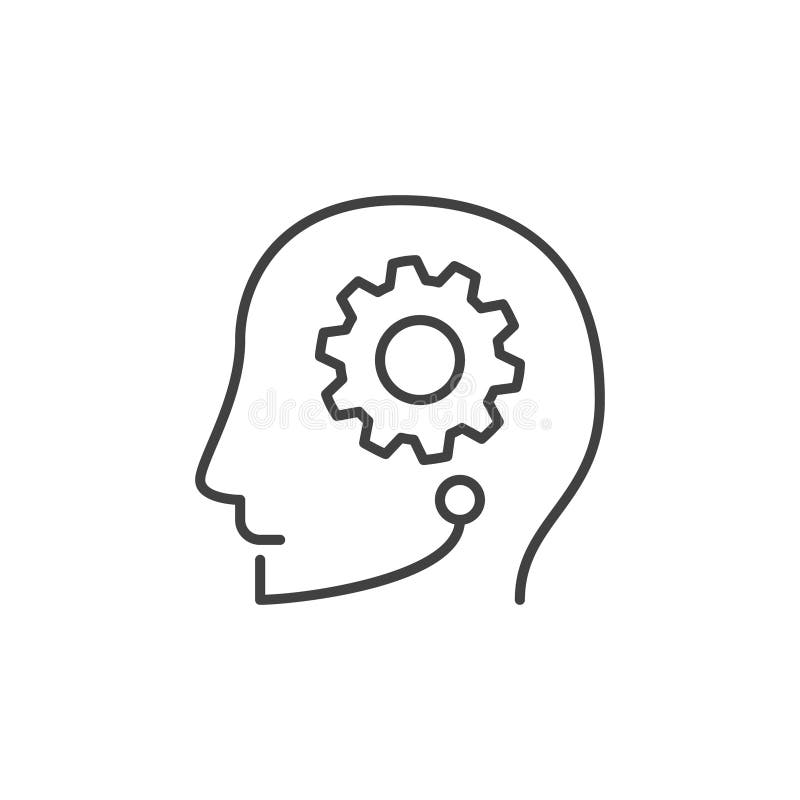 AI Head with Cog Wheel Vector Concept Outline Icon Stock Illustration ...