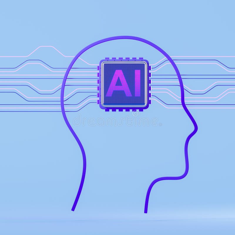 AI Head and CPU Chip with Connection Lines, Information Processing ...