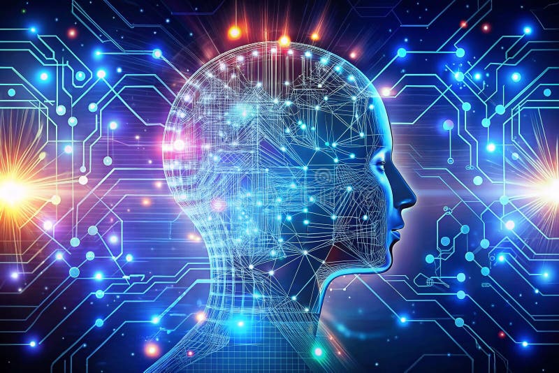 AI Head, Futuristic Technology, Digital Brain Stock Illustration ...