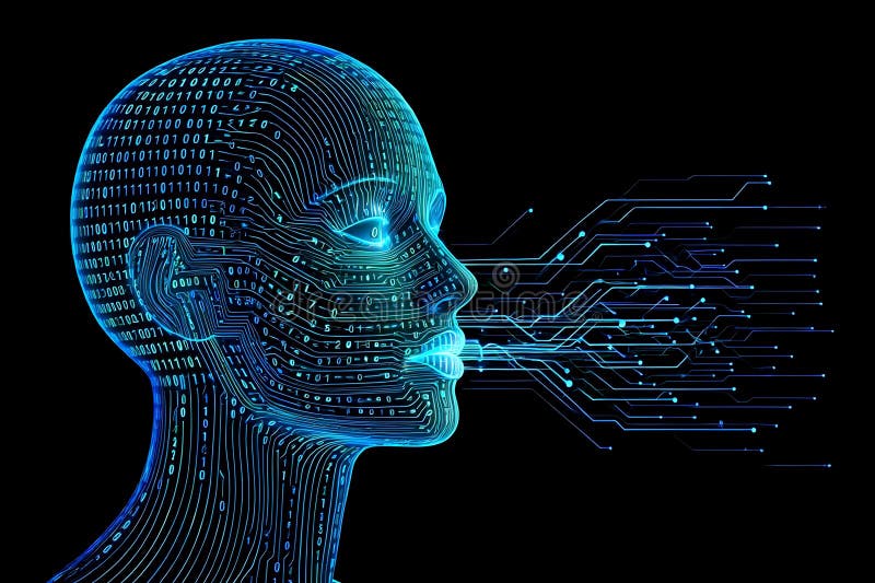 An Ai Head Made of Circuits and Binary Code Stock Illustration - Illustration of cyber, binary ...