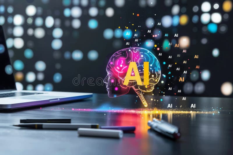 AI Hologram with Colorful Data Particles, Futuristic Artificial ...