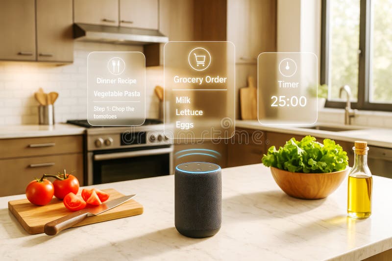 AI Home Assistant on Kitchen Counter Stock Image - Image of assistant ...