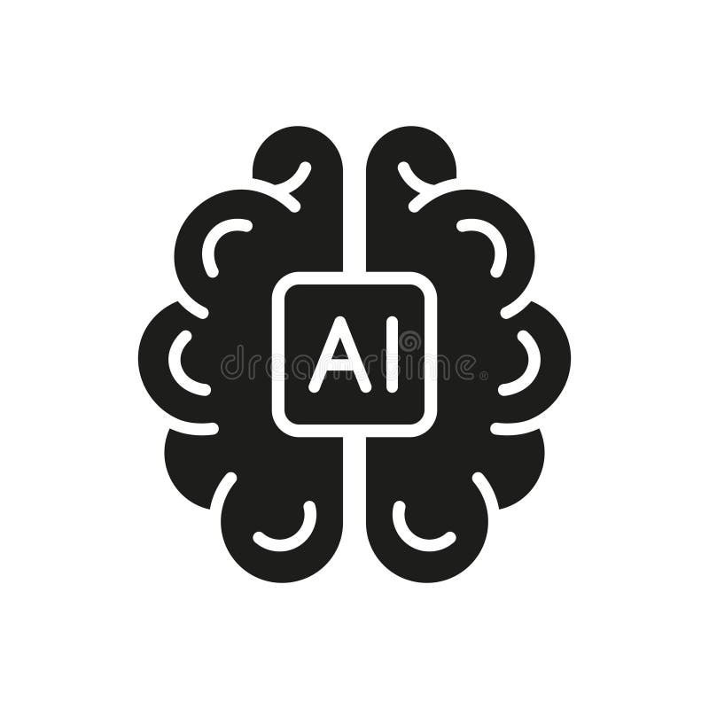 AI with Human Brain Solid Pictogram. Digital Technology Glyph Symbol on ...