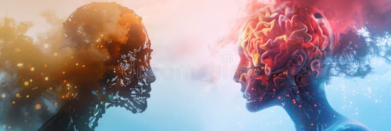 AI and Human Collaboration Concept with Interlocking Mechanical and ...