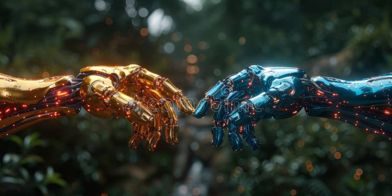 AI and Human Collaboration Concept with Interlocking Mechanical and ...