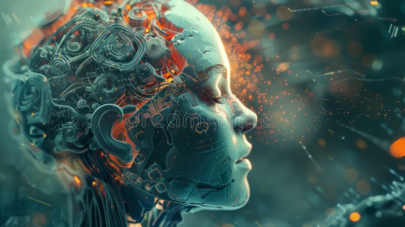 AI and Human Collaboration Concept with Interlocking Mechanical and ...