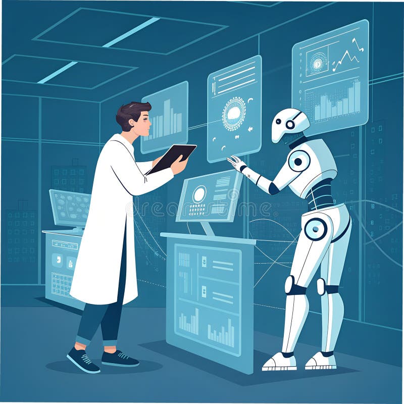 AI and Human Collaboration Vector Illustration | Future of Technology ...