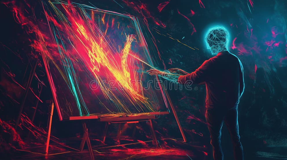 AI and Human Expression Blending on a Virtual Canvas. Stock Photo - Image of visionary ...