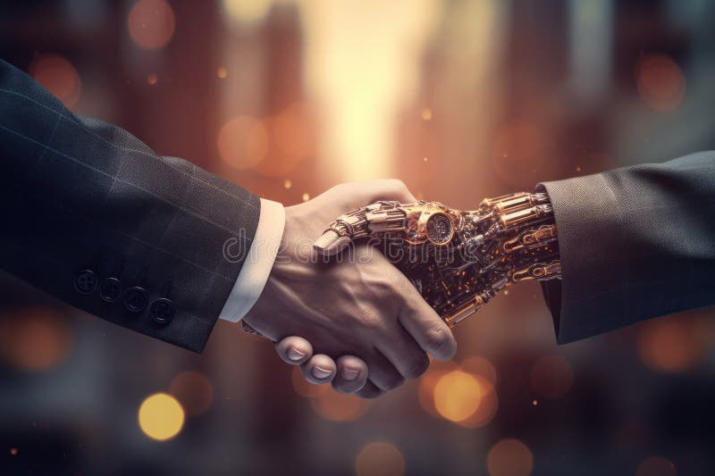 Ai and Human Hand Shake. Generate Ai Stock Illustration - Illustration ...