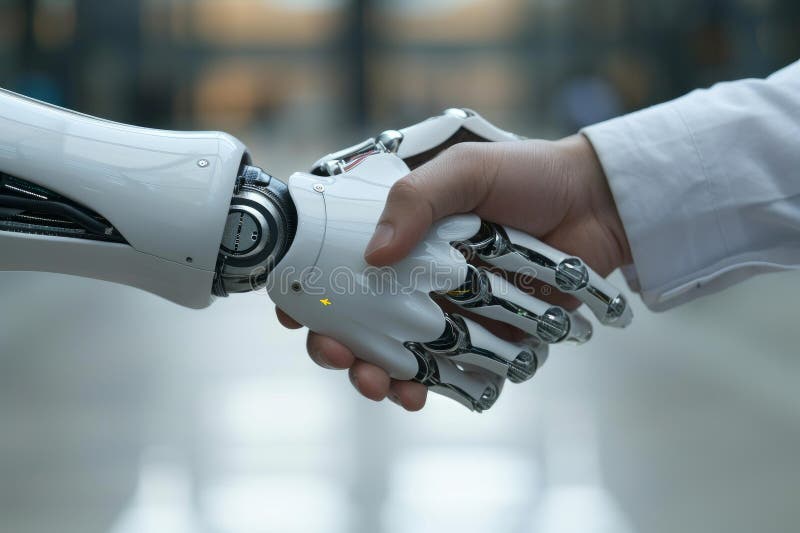 Ai and Human Hand Shake. Machine Handshake Stock Illustration ...
