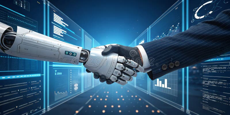 AI and Human Handshake on Tech Interface, Future ,Collaboration Stock ...