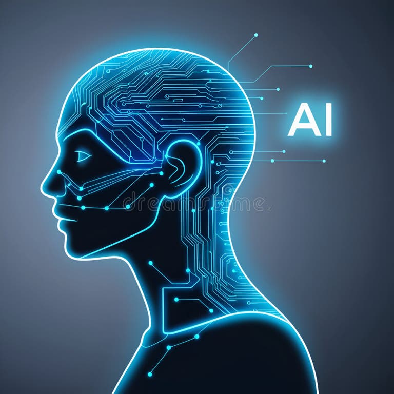 AI Human Head, Human Face with Digital Circuits, Concept of Artificial ...