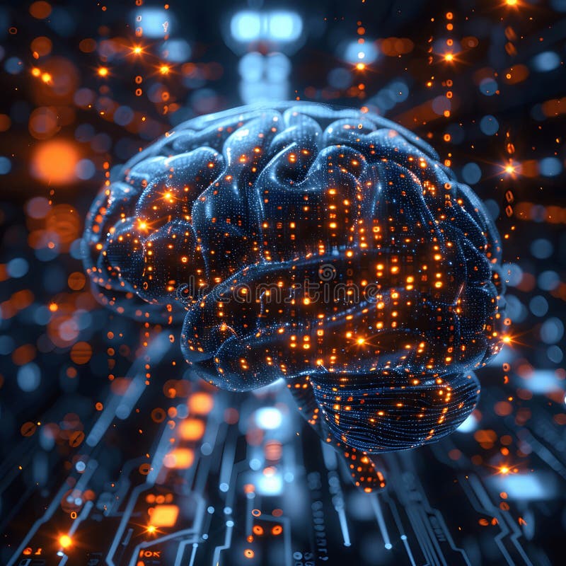 AI and Human Intellect, Binary Brain Theme. Stock Illustration ...