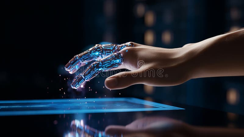 AI Humanoid Hand Touches a Screen, Coexistence of Humans and AI ...