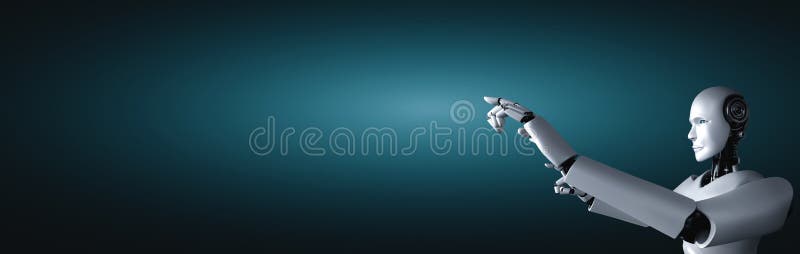 AI Humanoid Robot Touching Finger at Copy Space Stock Illustration ...