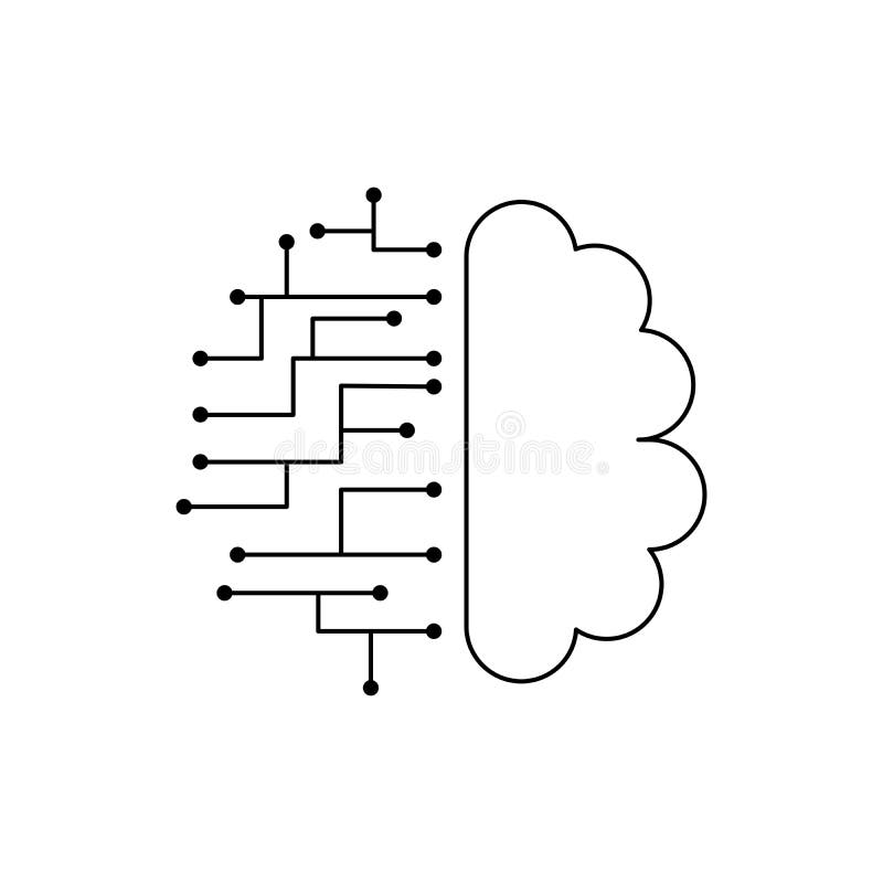 AI Icon Line Art Style Machine Learning Intelligent Robot and Cloud ...