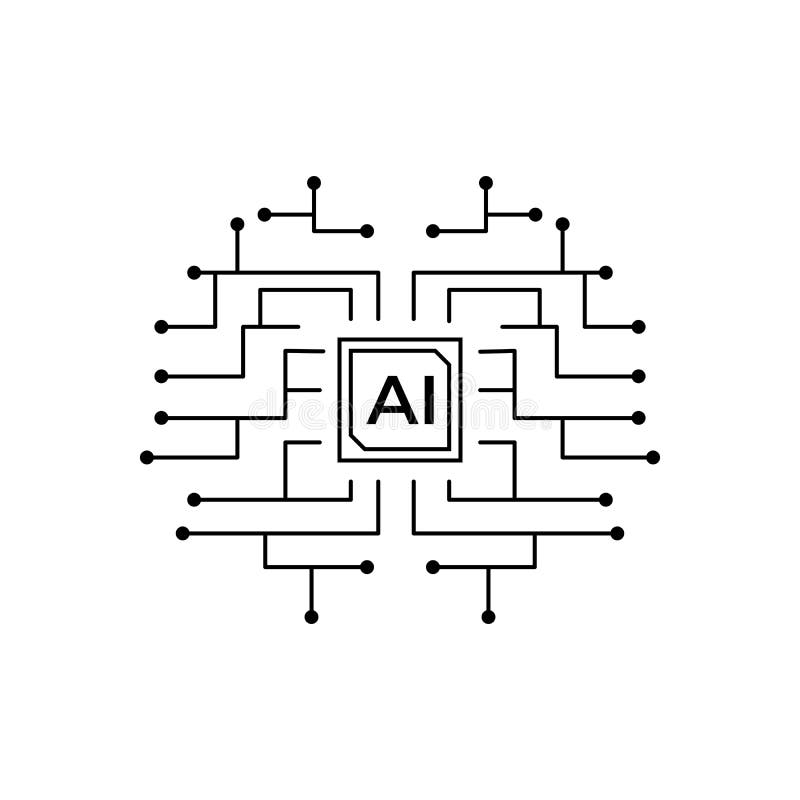 AI Icon Line Art Style Machine Learning Intelligent Robot and Cloud ...