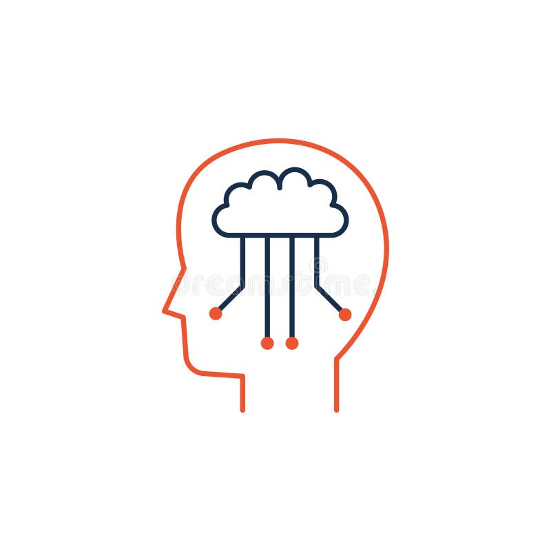 AI Icon Line Art Style Machine Learning Intelligent Robot and Cloud Computing Network Artificial ...