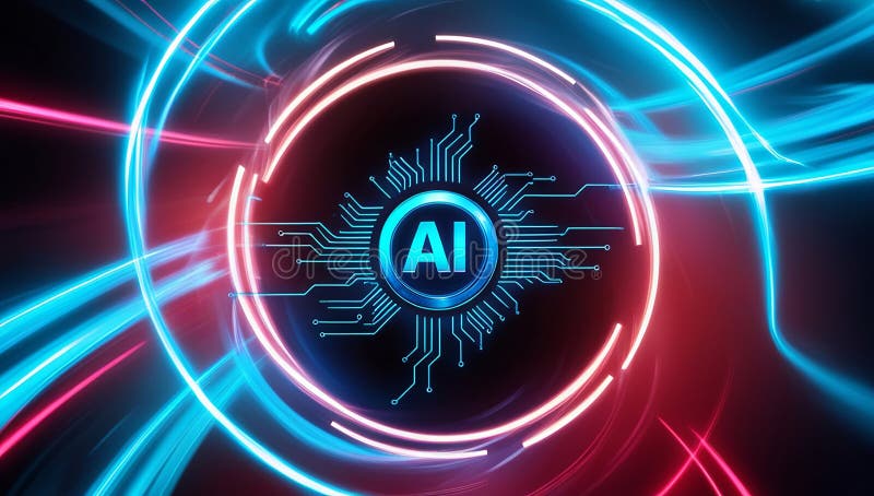 AI Icon Set Against a Fast-moving, Neon-blurred Background, Symbolizing ...
