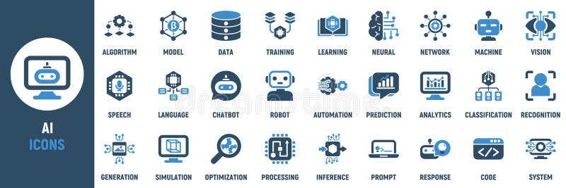AI Icon Set. Containing Algorithm, Neural, Machine Stock Vector - Illustration of language ...