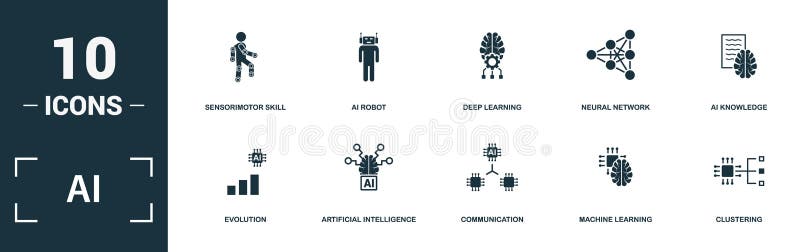 Ai Icon Set. Monochrome Sign Collection with Evolution, Artificial ...