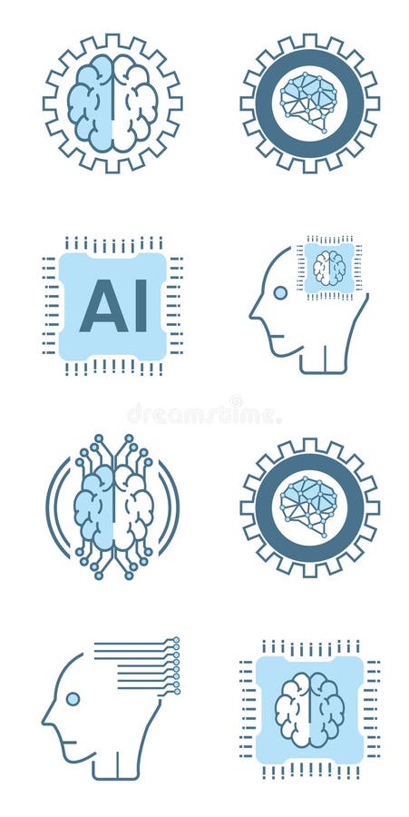 AI Icons, Symbols. Set of Eight Artificial Intelligence Lined Style ...