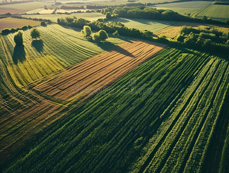 AI Illustration of an Aerial View of Serene Farmland Featuring Several ...
