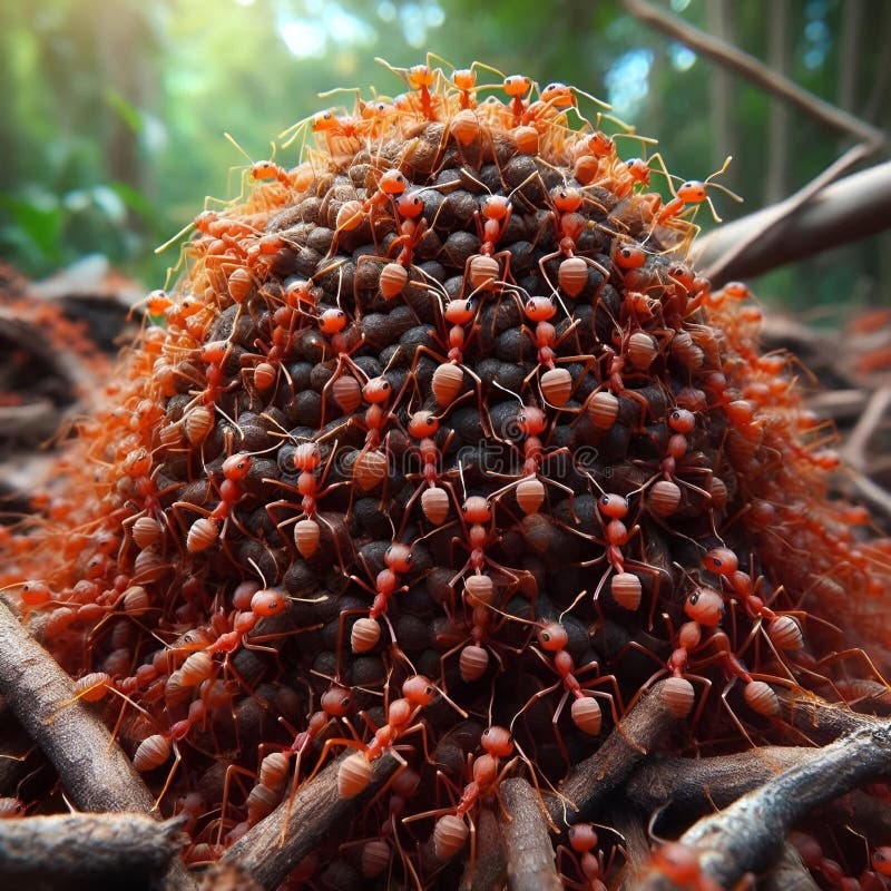 AI Illustration of an Anthill of Bright Red Ants Stock Illustration ...