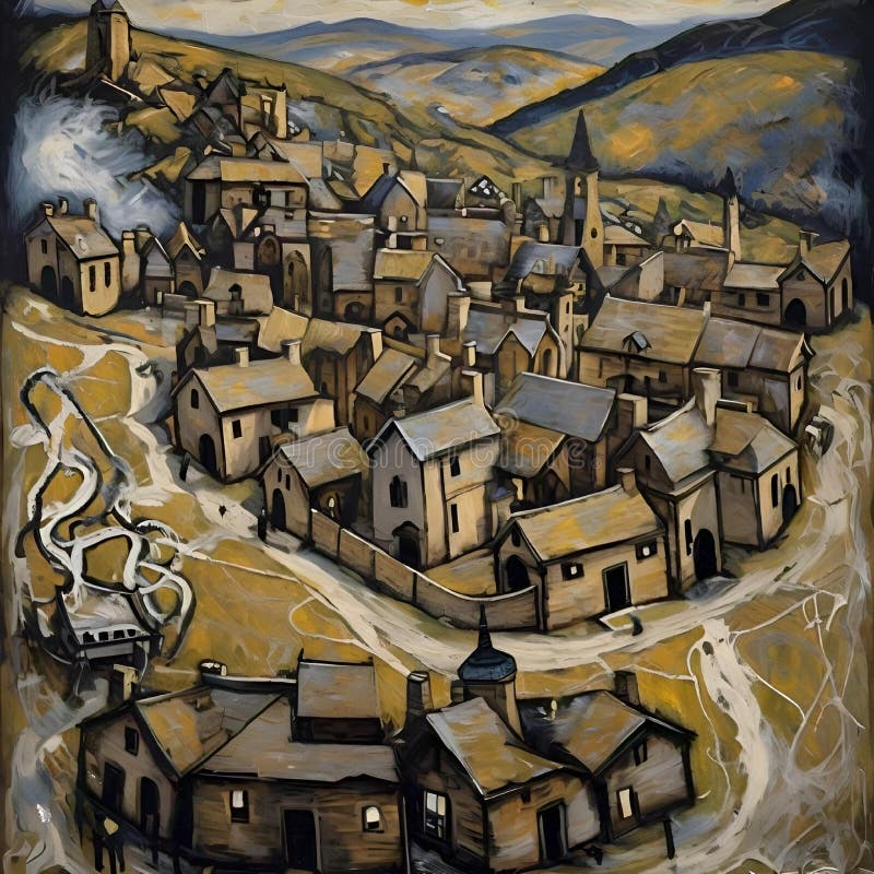 AI Illustration of an Artwork Depicting an Ancient Village with a ...