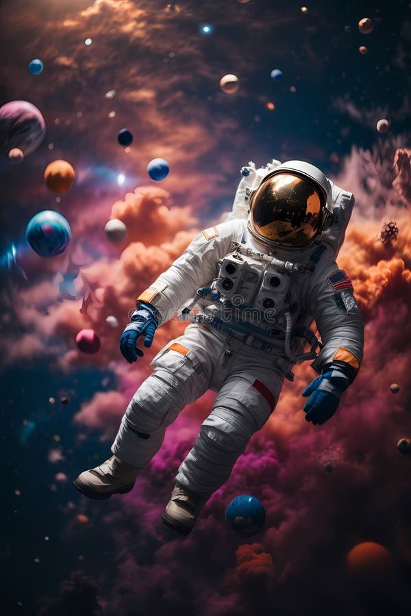 An AI Illustration of an Astronaut Floating through Space Surrounded by ...