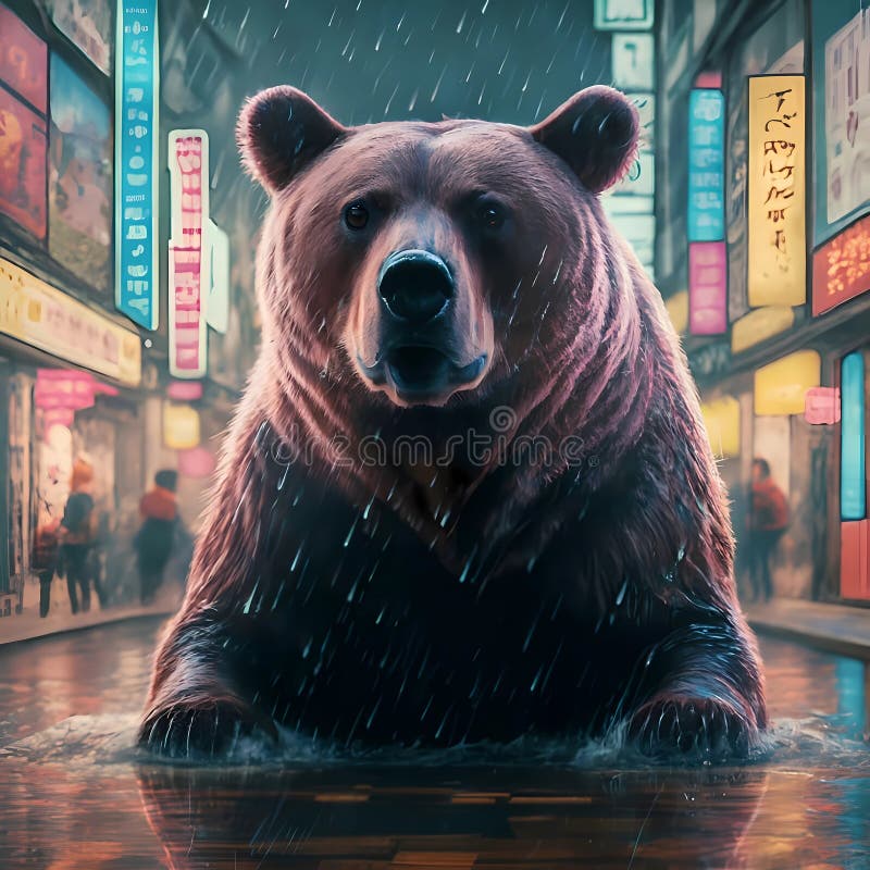 AI Illustration of a Bear Leaping into a Puddle from the Ground Stock ...