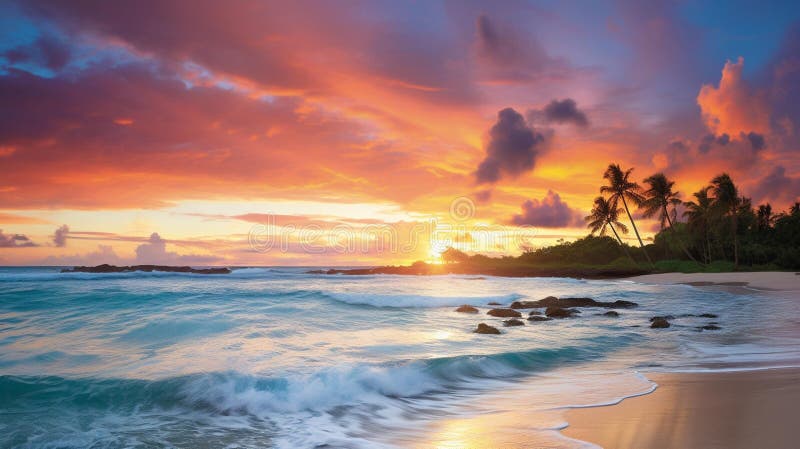 AI Illustration of a Beautiful Sunset Over a Serene Beachscape ...