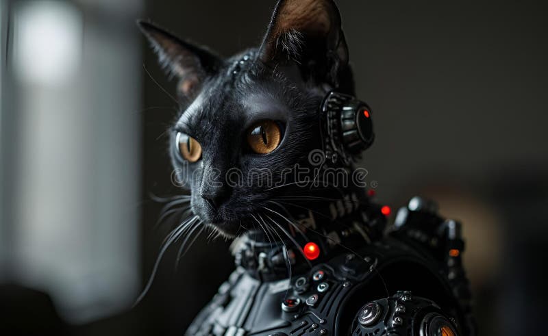 AI Illustration of a Black Cat Wearing a Robot Costume. Stock ...