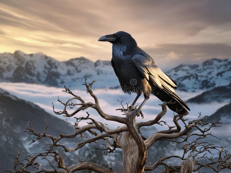 AI Illustration of a Black Crow on the Top of the Tree without Leafs ...