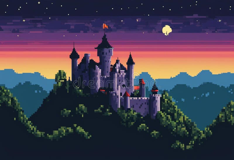 An AI Illustration of the Castle in a Pixel Style, with Mountains in ...